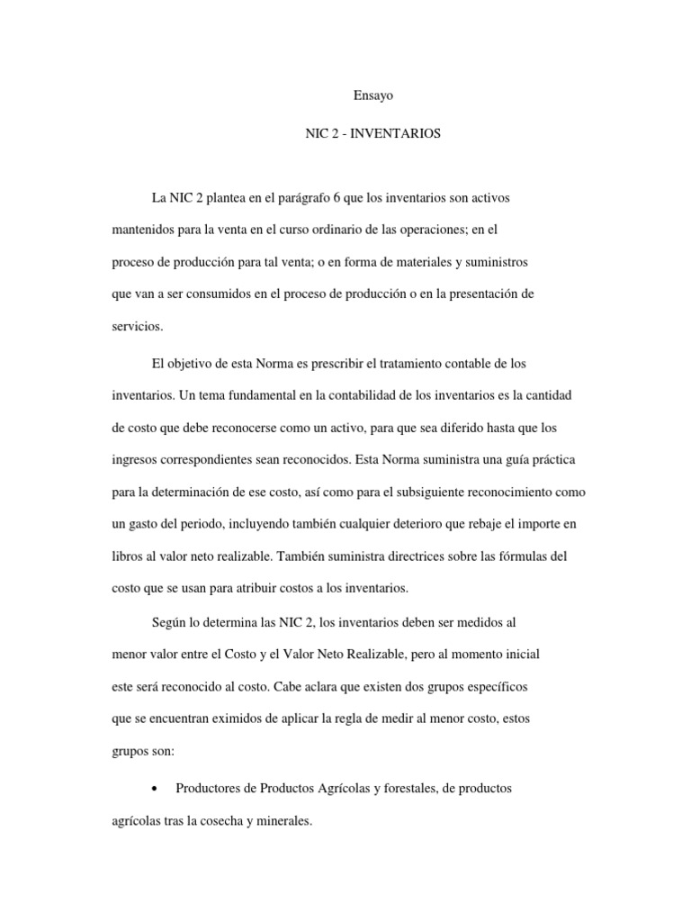 NIFF 2 INVENTARIO - Ensayo | PDF | Inventario | Costo
