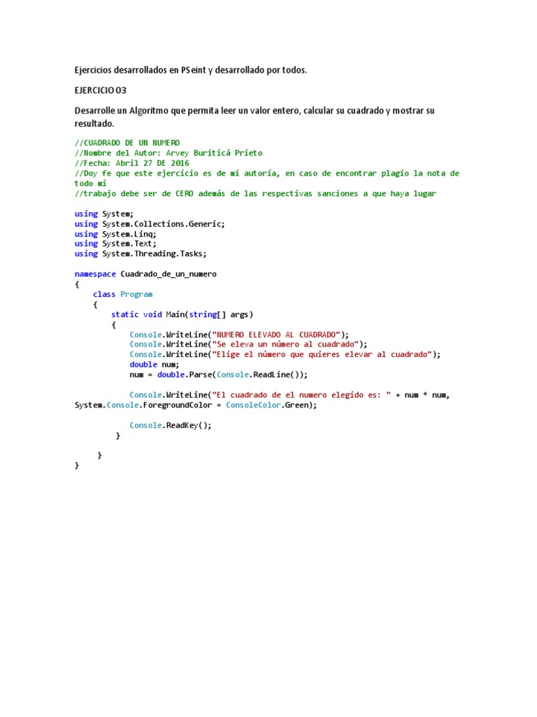 Ejercicios 03 y 04 de PSeint | PDF | Ciencias de la Computación | Conceptos matemáticos