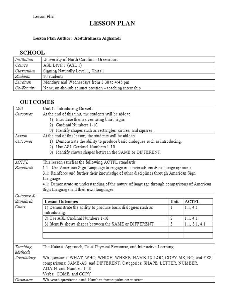 ASL 1 Lesson Plan: Unit 1 Overview | PDF | Microsoft Power Point | Sign ...