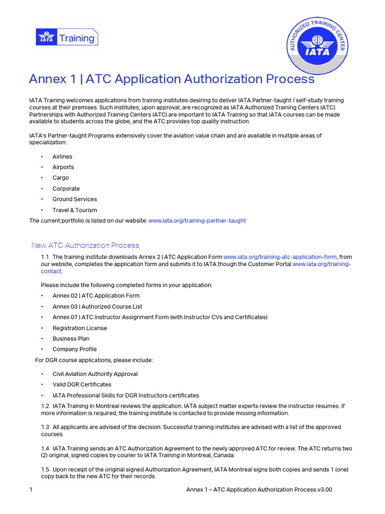 Annex 01 Atc Application Authorization Process | PDF | Air Traffic ...