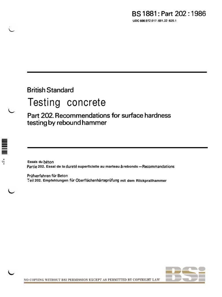 BS 1881-202 1986 Testing Concrete - Part 202 Recommendations For ...