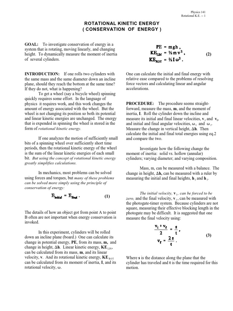 Rotational Kinetic Energy (Conservation of Energy) | PDF | Torque ...