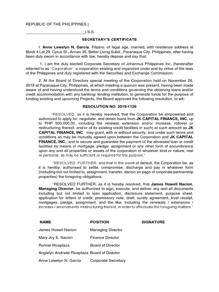 Board Resolution Template Unsecured Loan | PDF | Loans | Credit