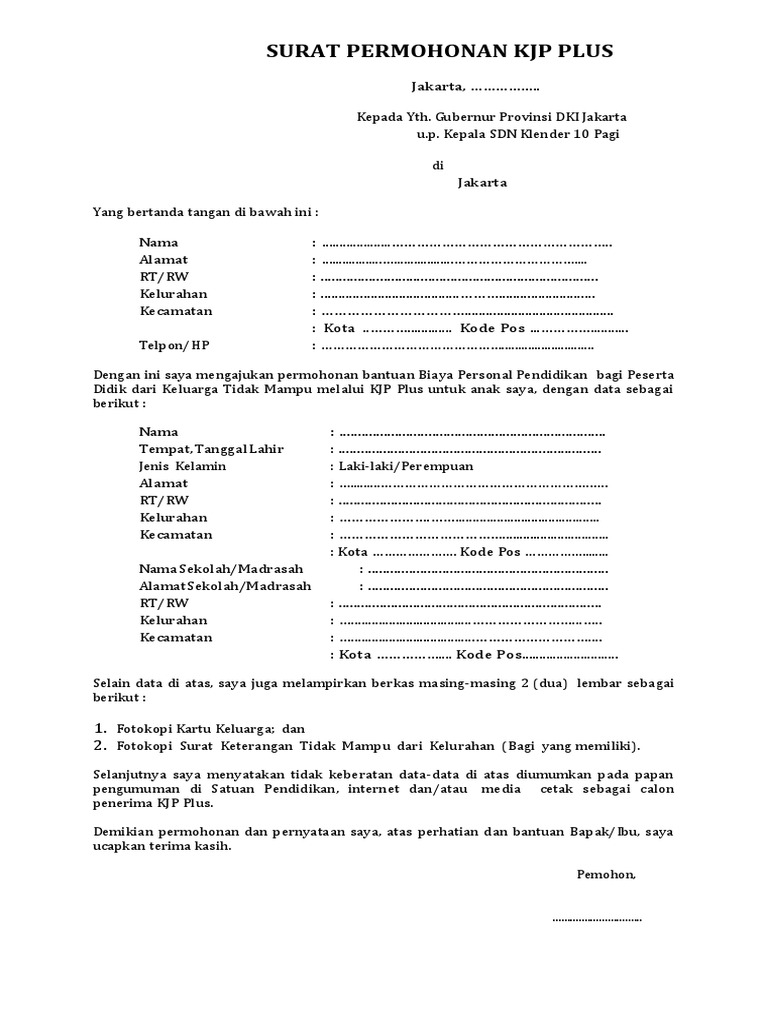 Surat Permohonan KJP Plus | PDF