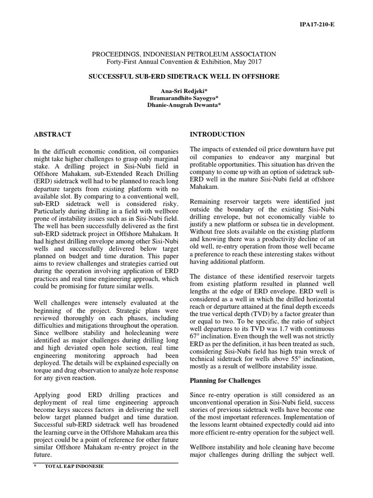Successful Offshore Sub-ERD Sidetrack Well | PDF | Casing (Borehole) | Oil Well