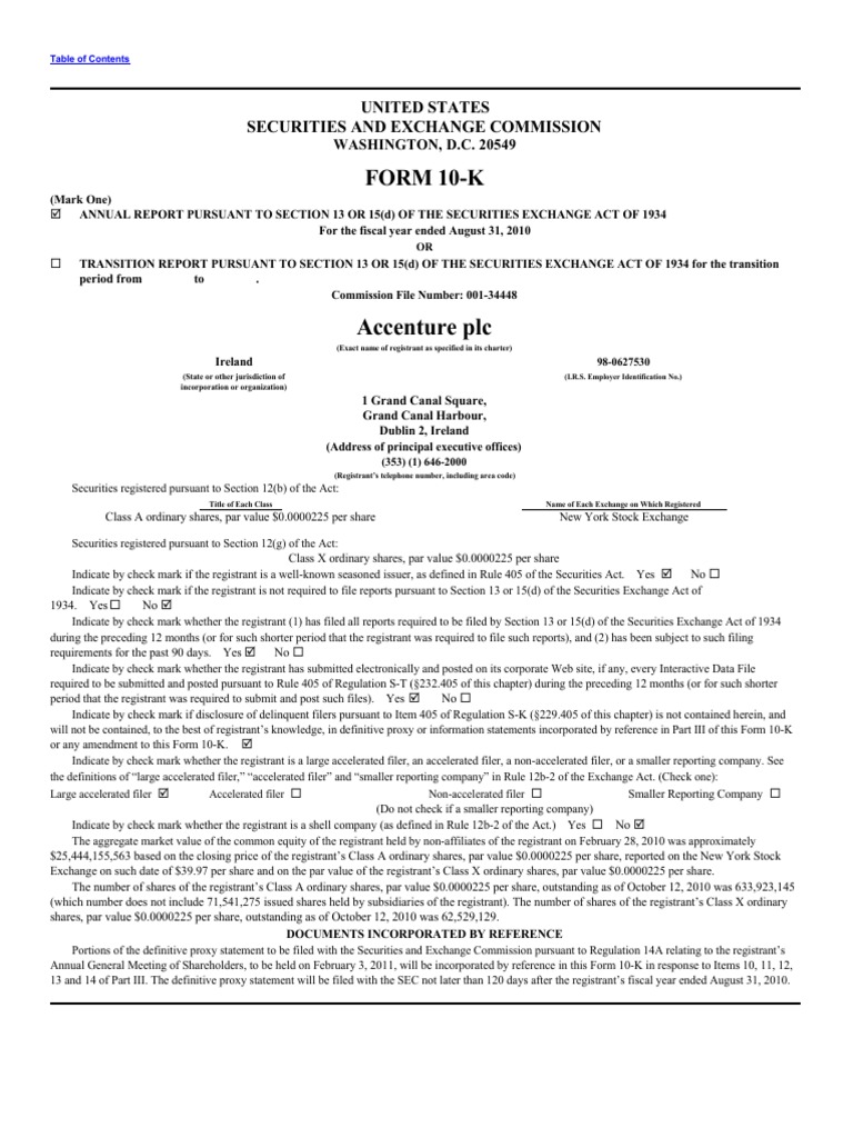 Accenture 10K 20101026 | PDF | Form 10 K | Strategic Management