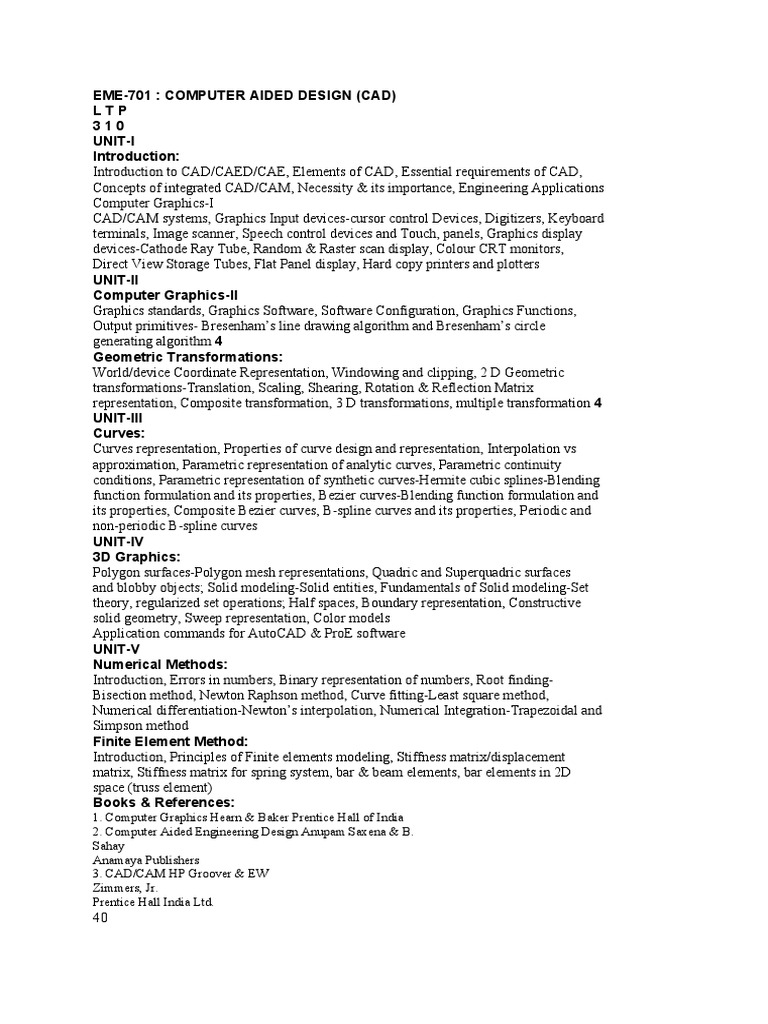 Eme-701: Computer Aided Design (Cad) LTP 3 1 0 Unit-I | PDF | Power ...