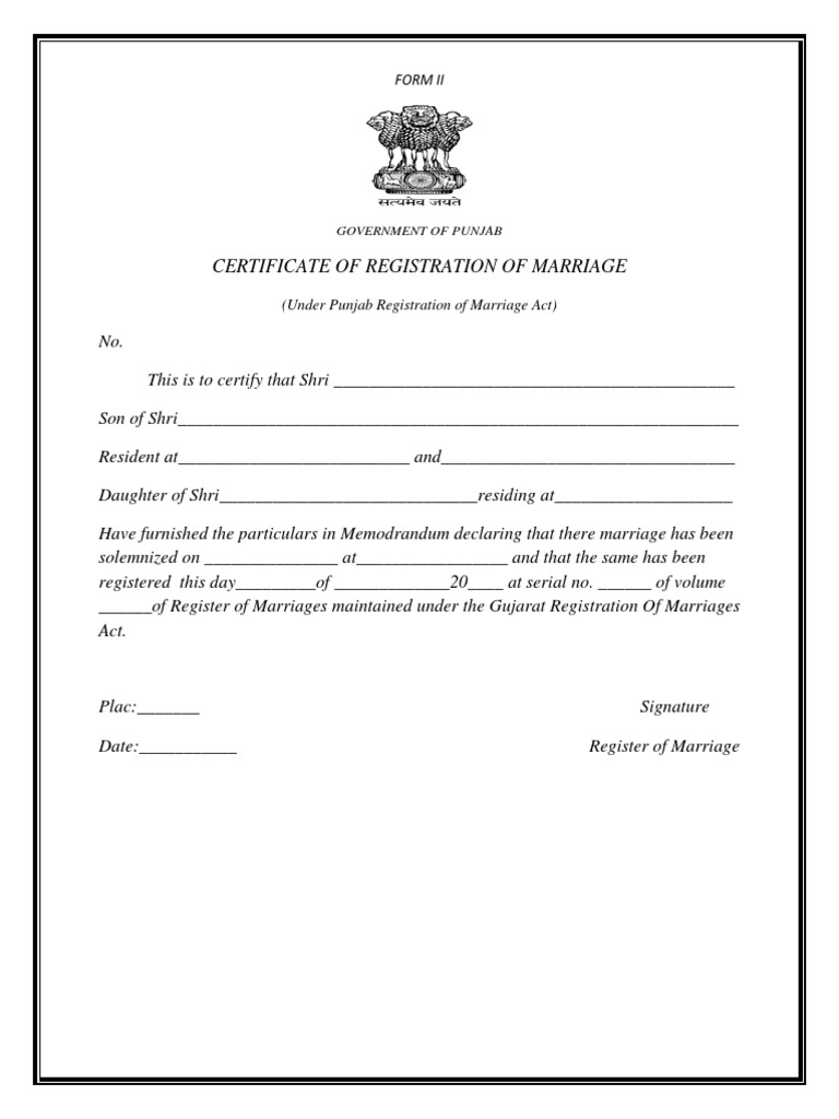 Certificate of Marriage Registration in Punjab | PDF