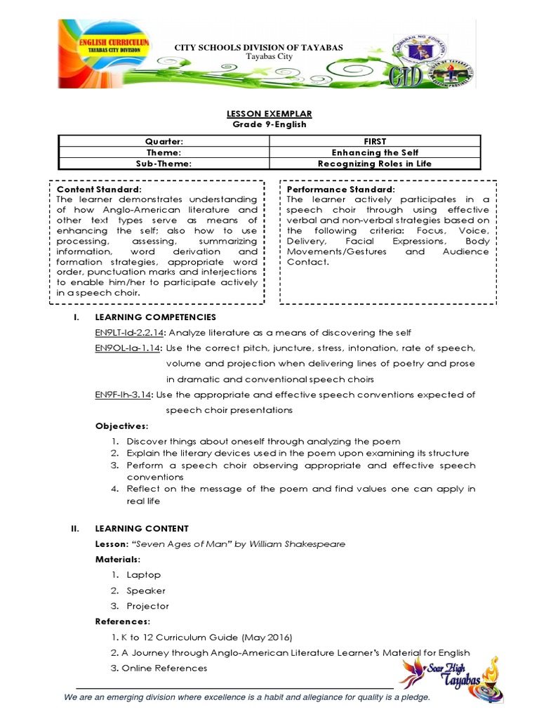 G9 English Lesson Exemplar 1st Quarter | PDF | Stress (Linguistics) | Nonverbal Communication