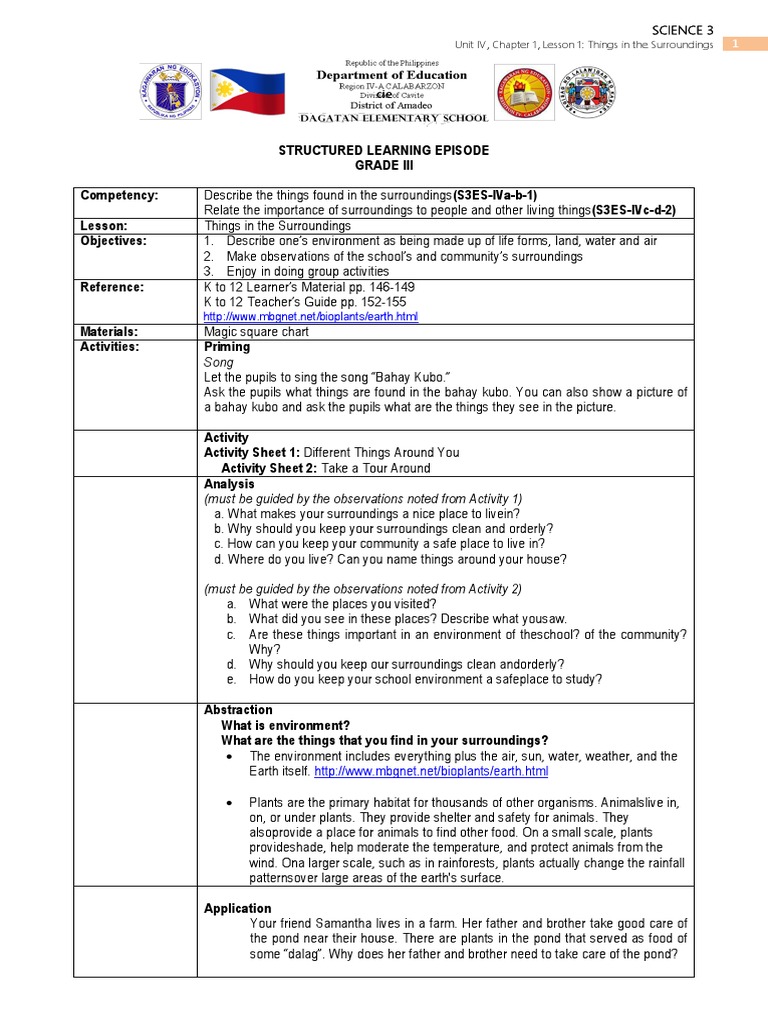 Surroundings Science Lesson | PDF | Behavior Modification | Learning