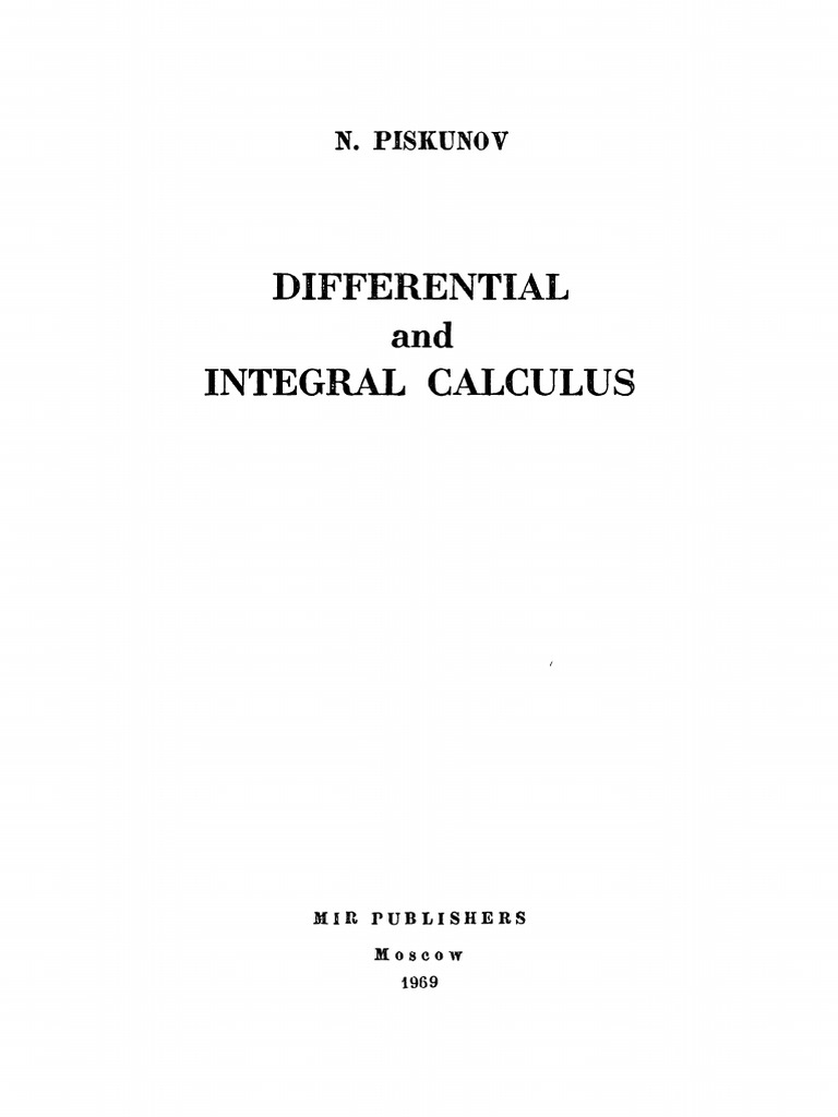 Piskunov - Differential and Integral Calculus PDF | PDF