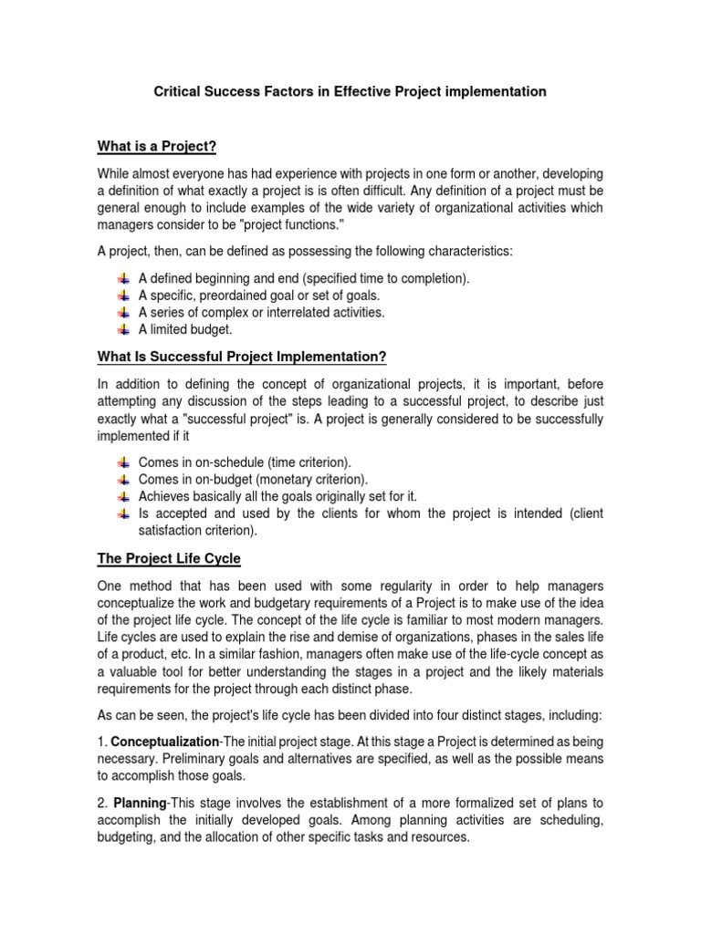 Critical Success Factors in Effective Project Implementation | PDF ...