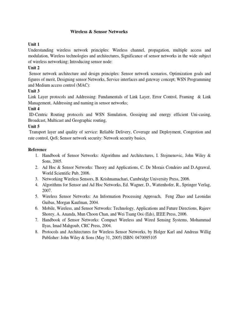 Syllabus Wireless Sensor Networks | PDF