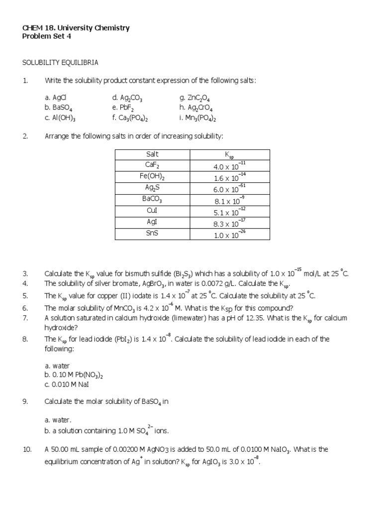 CHEM 18 4th Exam Problem Set (2019) PDF | PDF | Redox | Sets Of Chemical Elements
