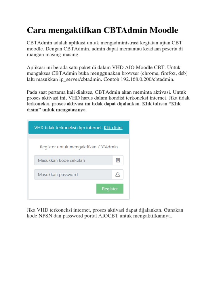 Cara Mengaktifkan CBTAdmin Moodle | PDF