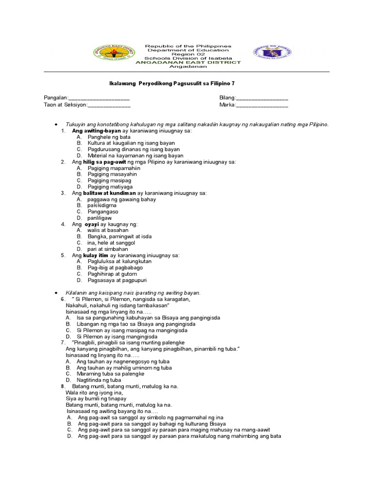 Filipino-7 2ND Grading 2018-2019 | PDF