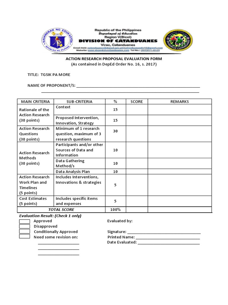 Action Research Proposal Evaluation Form | Download Free PDF | Data | Evaluation