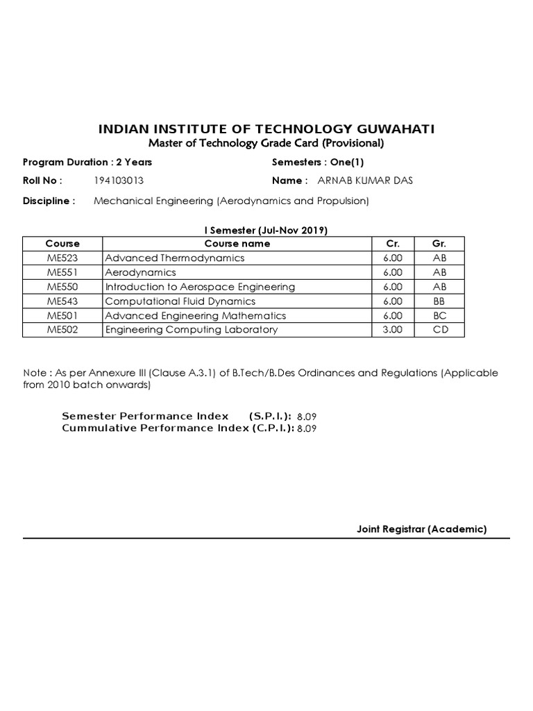 1st Sem Gradesheet | PDF