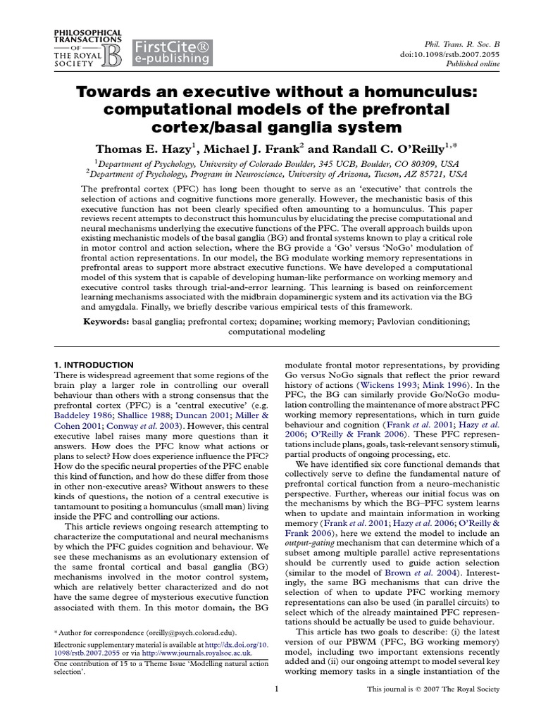 Homunculus PDF | Download Free PDF | Prefrontal Cortex | Working Memory