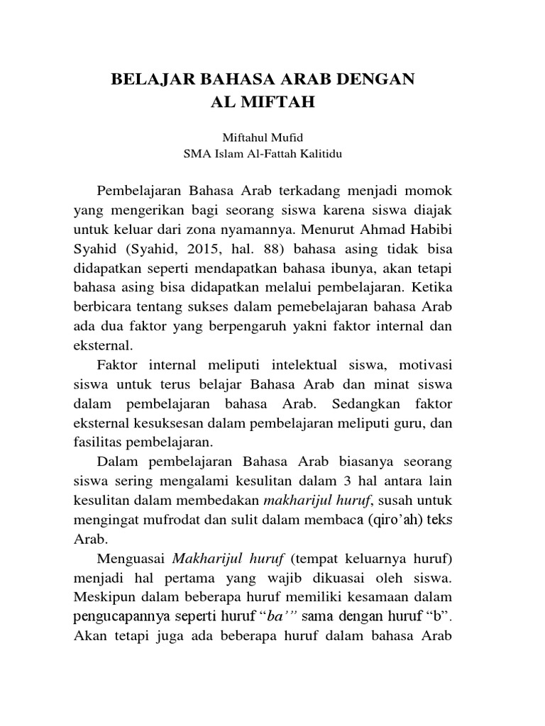 Belajar Bahasa Arab Dengan Al Miftah | PDF