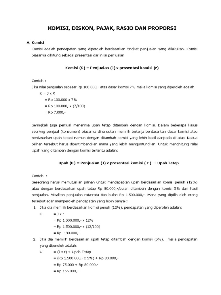 Bab 5 Komisi, Pajak, Rasio, Dan Proporsi | PDF