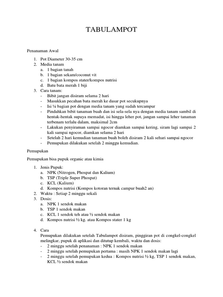 Cara Budidaya Tabulampot | PDF