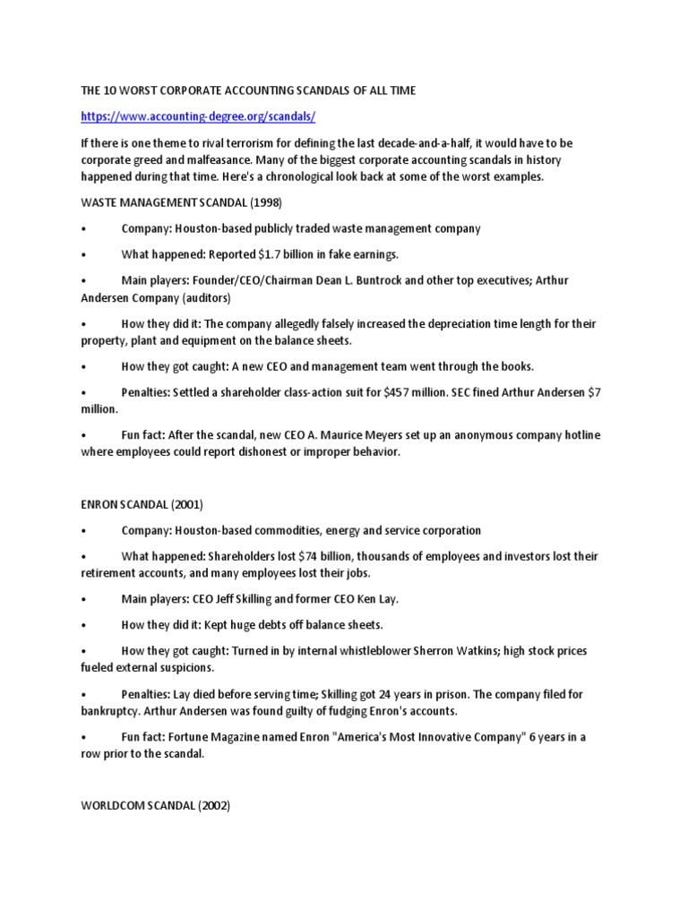 The 10 Worst Corporate Accounting Scandals of All Time | PDF | Lehman ...