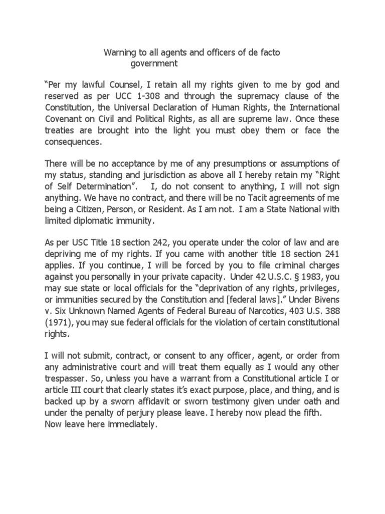 Rights Warning to De Facto Government Agents | PDF