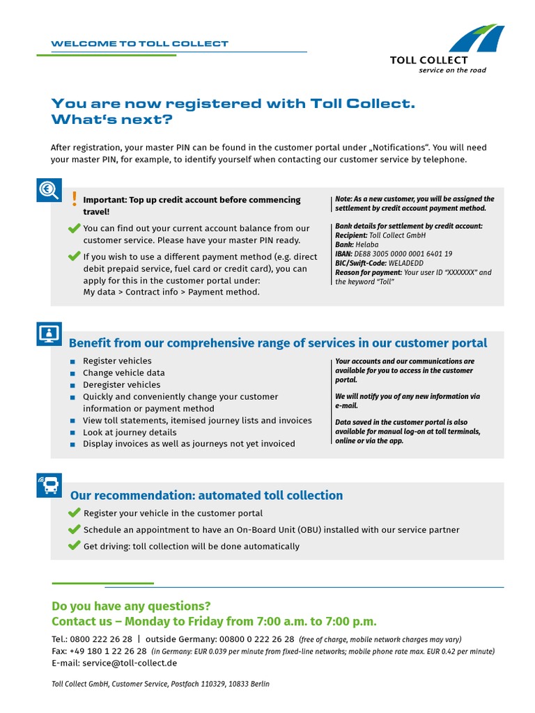 Toll Collect Registration Guide | PDF | Toll Road | Credit Card