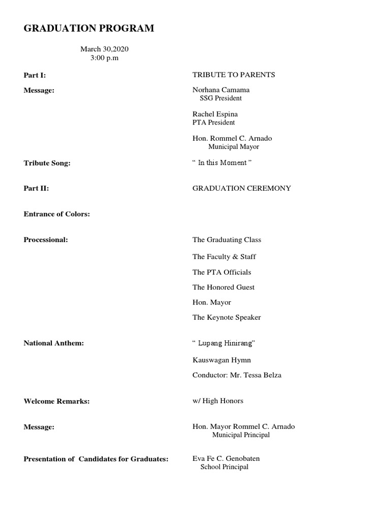 High School Graduation Program Sample