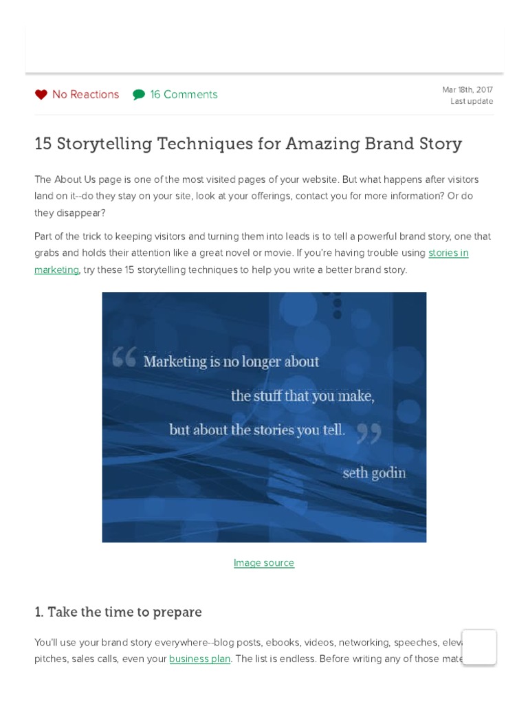 15 Storytelling Techniques For Amazing Brand Story - Writtent | PDF ...