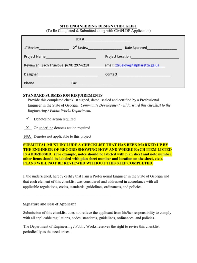 Site Engineering Design Checklist Sample | PDF | Storm Drain | Stormwater