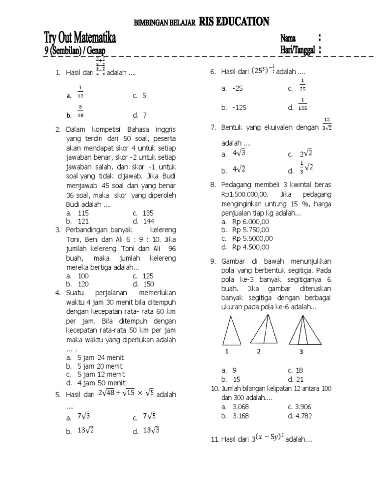 Soal Matematika Kelas 9 | PDF | Metode & Bahan Ajar