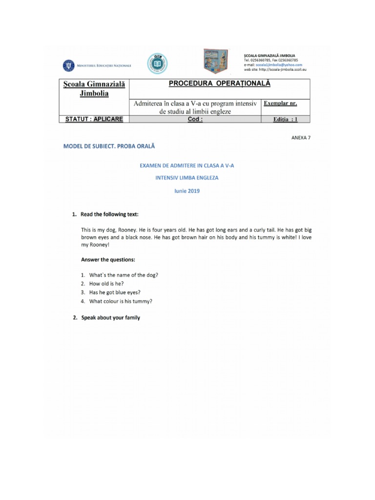 SUBIECTE EXAMEN ORAL 1 Engleza Intensiv | PDF