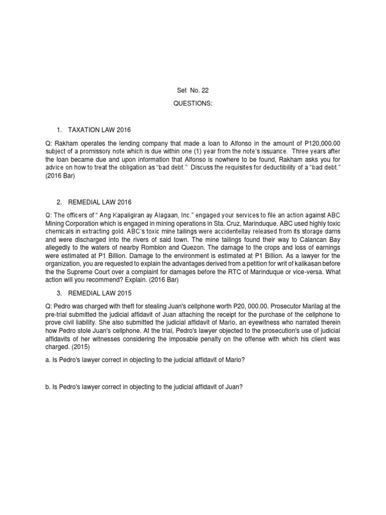 Bar Questions. Set 22 | PDF | Mitigating Factor | Lawyer