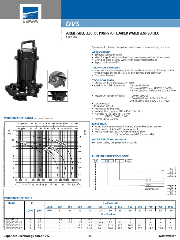 400lpm Ebara Submersibe Pump | PDF | Electric Motor | Pump
