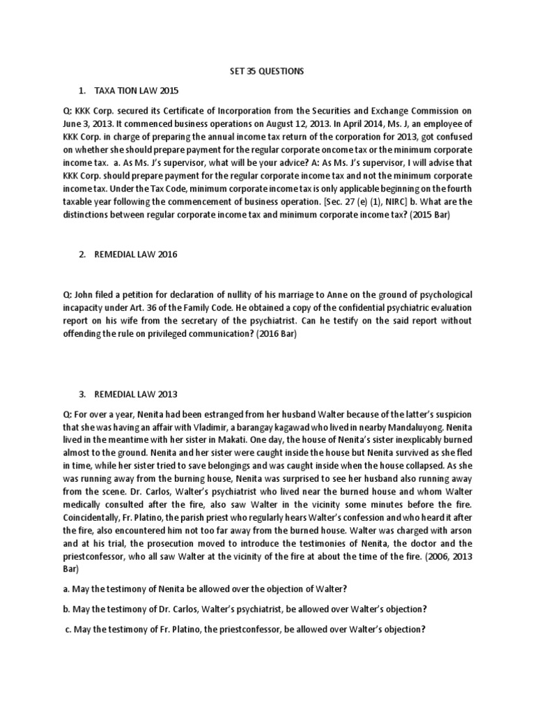 Bar Questions. Set 35 | PDF | Prosecutor | Complaint