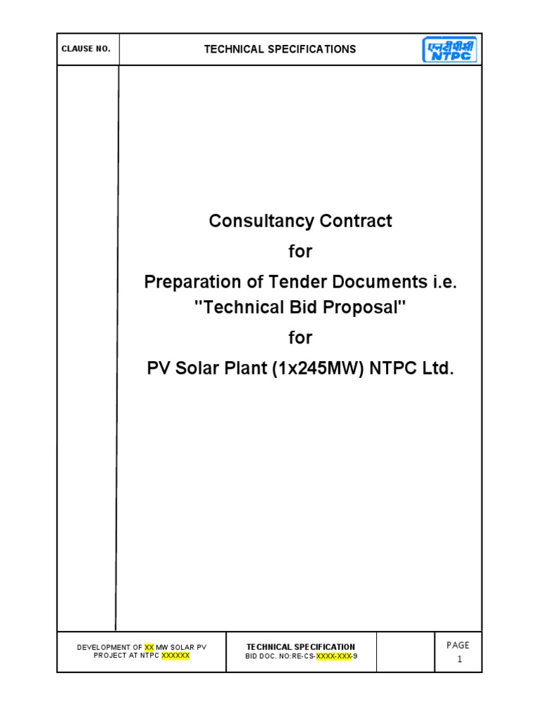 NTPC 245MW Solar PV Project Bid Specs | PDF | Specification (Technical ...