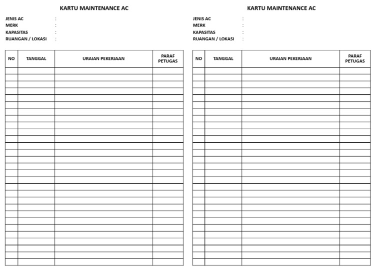 Kartu Maintenance Ac | PDF