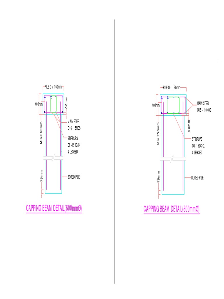 Capping Beam Details For 600mm and 800mm Dia Piles | PDF