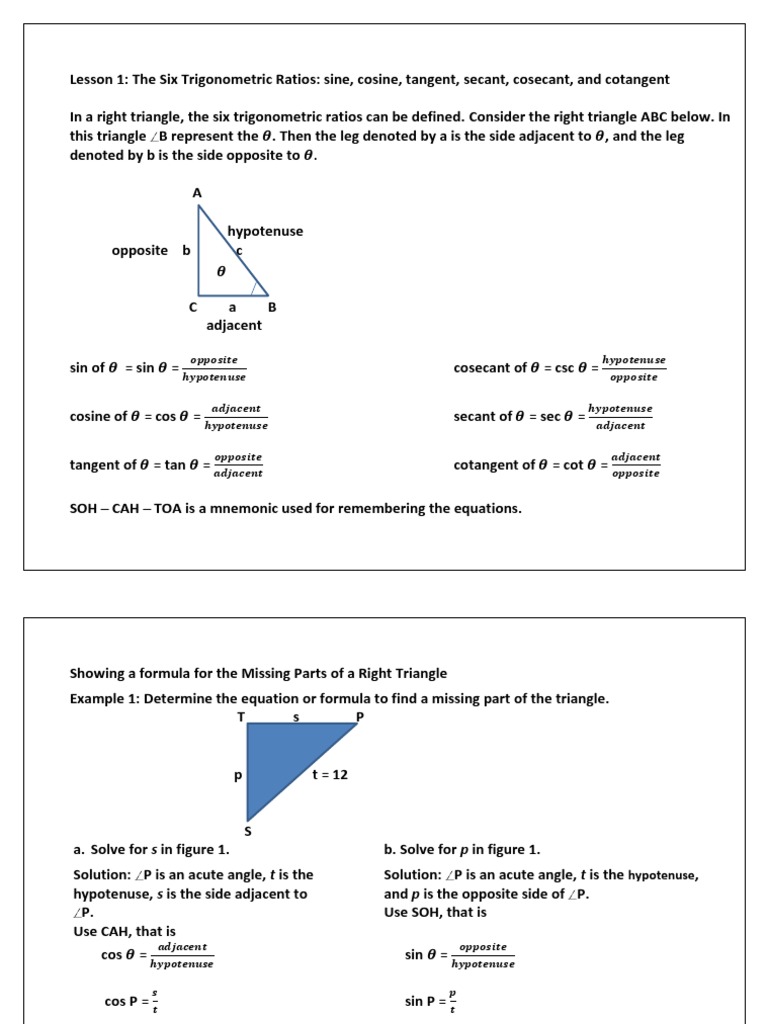 Six Trigonometric Ratios Explained | PDF | Trigonometric Functions | Sine