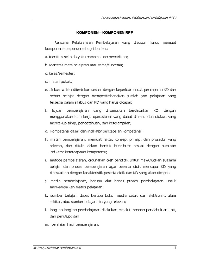 Komponen Utama RPP Pembelajaran | PDF