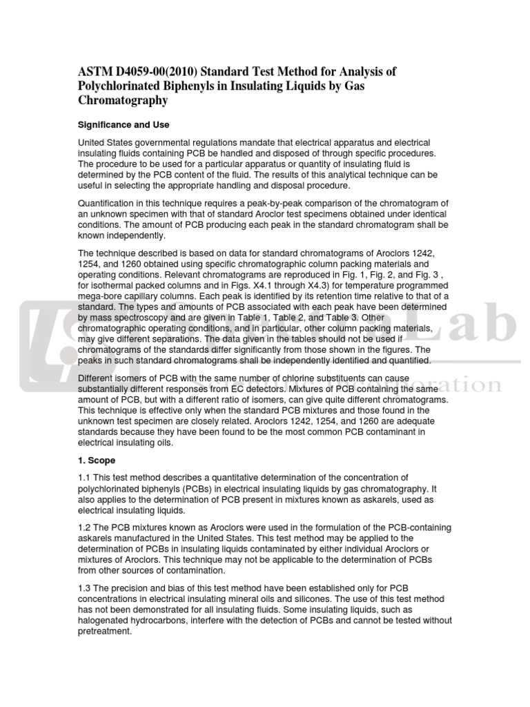 Astm D4059 | PDF | Polychlorinated Biphenyl | Chromatography