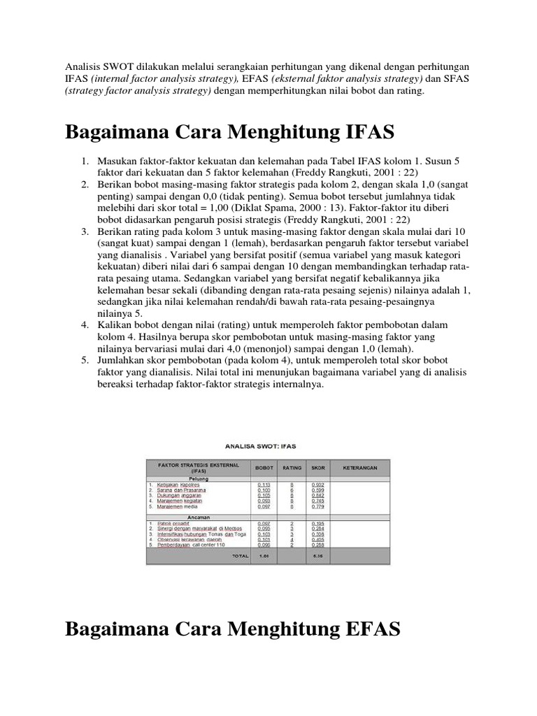 Cara Menghitung IFAS & EFAS Analisis SWOT | PDF