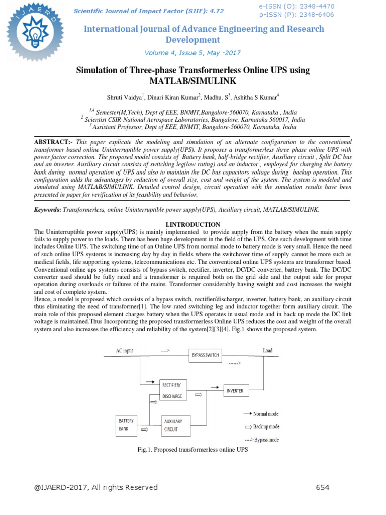 2017 Simulation of Three-Phase Transformerless Online UPS Using MATLAB ...