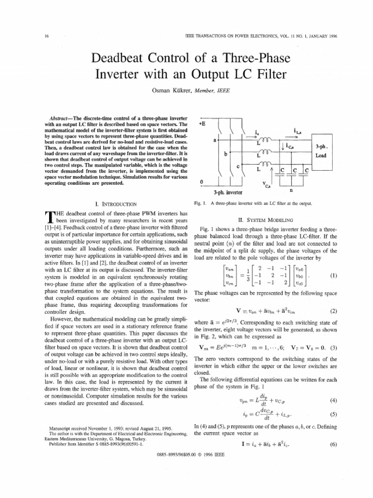 1996 Deadbeat Control of A Three-Phase Inverter With An Output LC Filter | PDF | Power Inverter ...