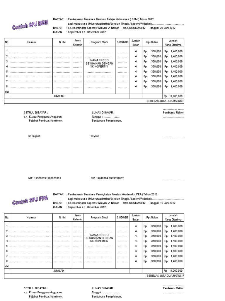 CONTOH SPJ PPA Dan BBM-2012 Tahap 3 | PDF