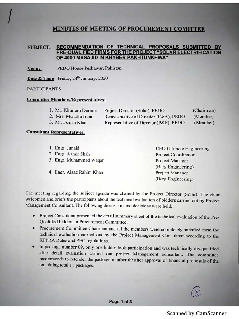 MOM of Procurement Committee | PDF