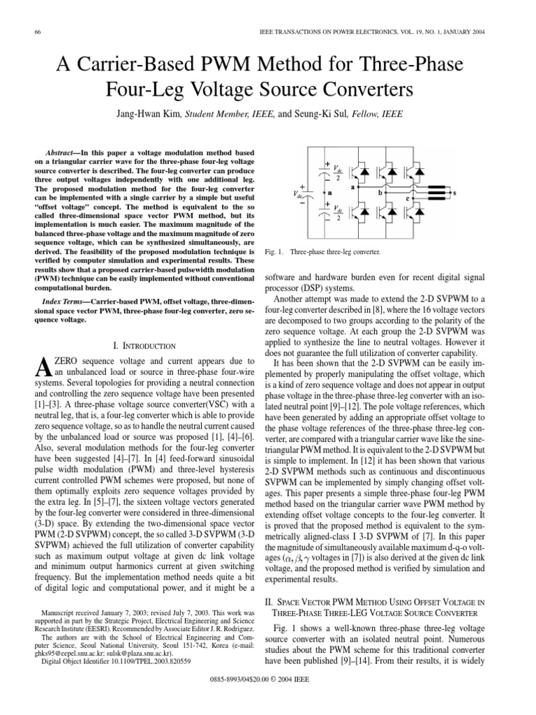2004 A Carrier-Based PWM Method For Three-Phase Four-Leg | PDF | Power Electronics | Electrical ...