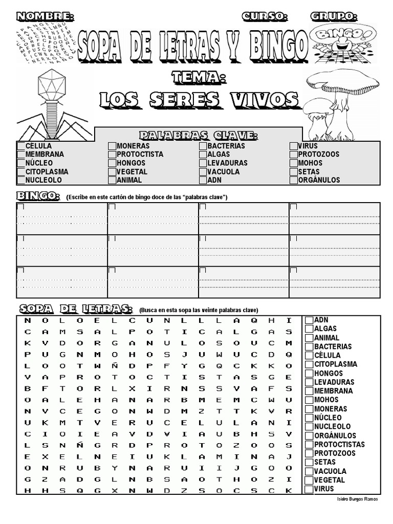 Sopa de letras: Seres vivos y células | PDF | Vacuole | Citoplasma